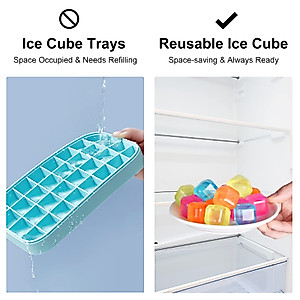 Tngan Reusable Ice Cube, 65 Pack Reusable Ice Cubes for Drinks, Washable Non-Melting Plastic Ice Cubes BPA Free, Refreezable Ice Cubes for Whiskey, Cocktails, Wine, Coffee (Multicolor)