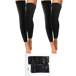 Bencailor 2 Pairs Fleece Leg Warmers Women Over Knee Winter Thick Fleece Lining Elastic Socks for Winter Compression Socks (Black,Footless Style)