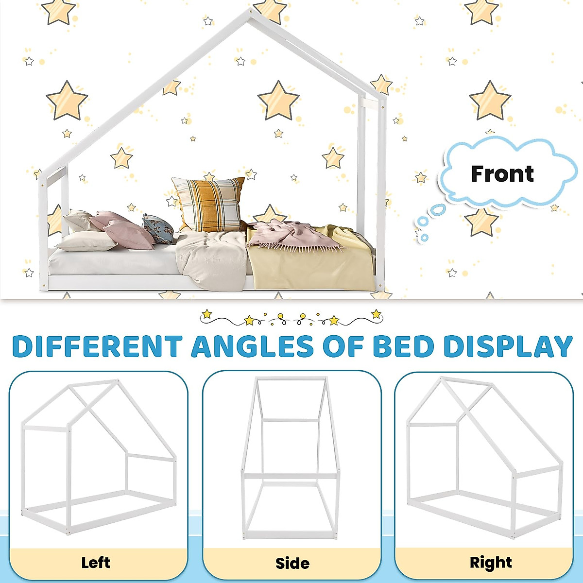 Merax Twin Bed Frames with Roof for Kids Girls Boys, Montessori Wooden House Shaped, Sturdy Framework, Easy Assembly, No Noise