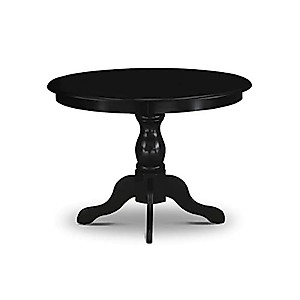 East West Furniture HBEL5-ABK-35 5 Piece Kitchen Table & Chairs Set Includes a Round Dining Room Table with Pedestal and 4 Doeskin Linen Fabric Upholstered Chairs, 42x42 Inch, Wirebrushed Black