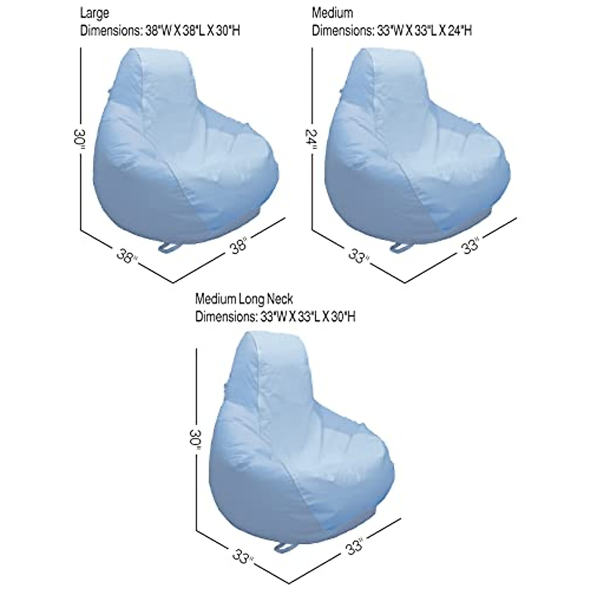 JoyBean Outdoor Bean Bag Chair - Water Resistant Marine Vinyl Ideal for Yacht Boat Pool Patio Garden Marine - Lawn Chair - Patio Furniture - for Adults Teens Kids (Medium, Carolina Blue)