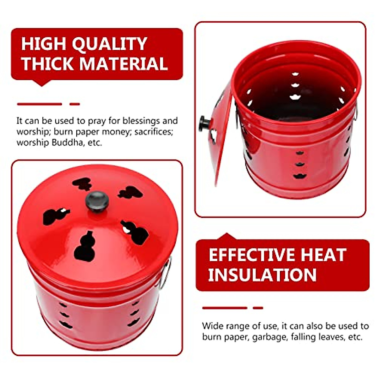 DOITOOL Small Burning Bucket Incinerator Barrel with Lid Incinerator Fire Bin Enamel Fire Cage Works Good to Burn Old Bills, Documents and Paper (10.22 x 10.22 inch)