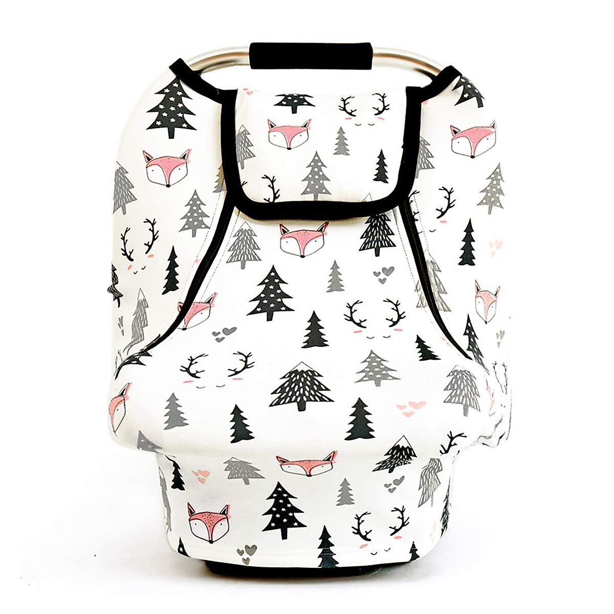 Stretchy Baby Car Seat Covers for Boys Girls, Infant Car Canopy for Spring Autumn Winter, Snug Warm Breathable, Zipped Window,Universal Fit,Forest Fox
