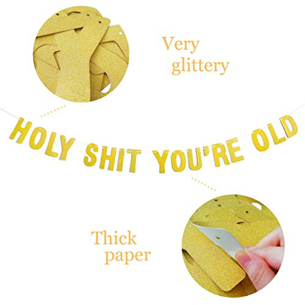 Birthday Party Decorations Holy Sht You're Old Glitter Gold Banner Circle Dots Garland Happy Birthday Cake Topper 30th-40th-50th-60th-70th-80th Birthday Party Baby Shower Supplies Funny Photo Props