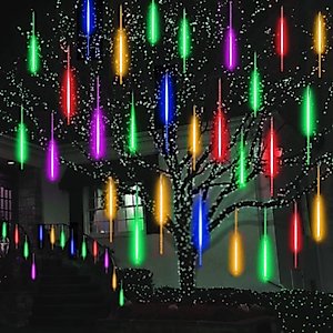Falling Rain Drop 30cm 8 Tubes 240 LED Waterproof Outdoor Christmas Lights Cascading Icicle String Light for Indoor Outdoor Wedding Garden Tree Home Decor, Multicolor