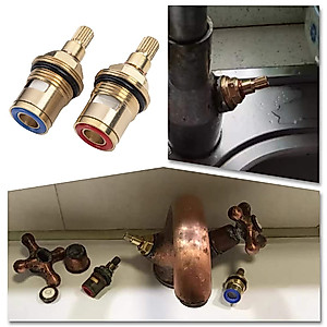 2 Pcs Quarter Turn 1/2" Replacement Tap Valves Brass Ceramic Stem Disc Cartridge Faucet Valves Replacement Valve Cartridge Spares for Faucet Metal