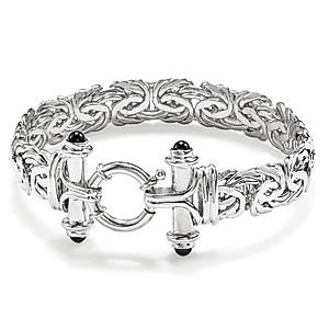 Ross-Simons Sterling Silver Byzantine Bracelet With Black Onyx. 7 inches