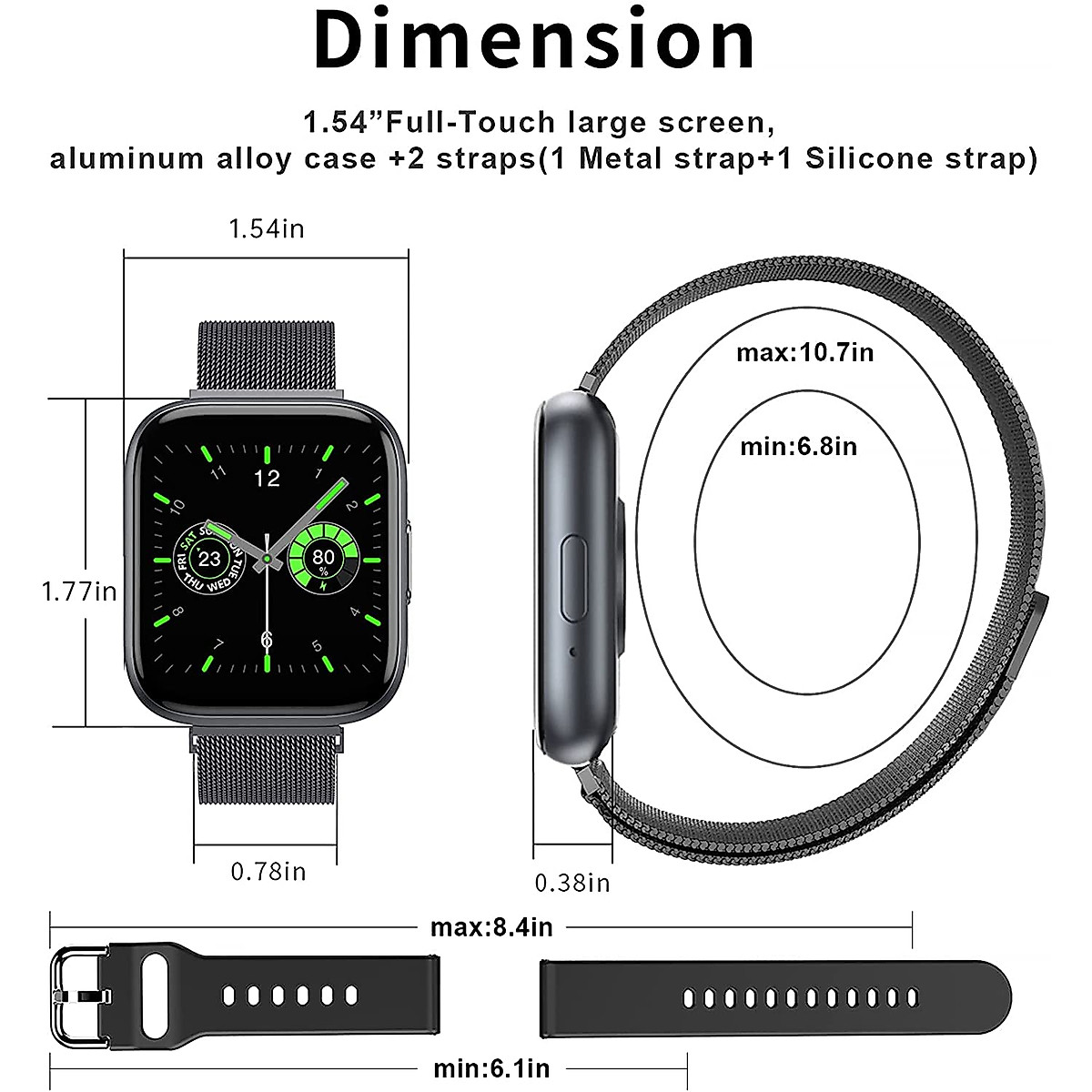 Smart Watch for Women,G.Home Fitness Tracker Compatible with iPhone Android Phones,Waterproof Step Counter with Heart Rate Sleep Monitor(Pink+2 Bands), Pink-1.54Inch, 1.91“ x 1.46” x 0.39”(Lx W x H)