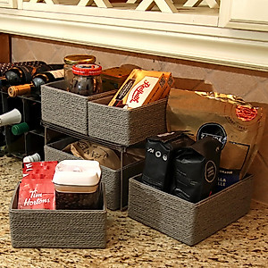 Acrola Premium 5-Pack Woven Paper Rope Storage Baskets, Multi-Size, Stackable, Versatile Organziers, Decorative Bins with Durable Fabric Liner for Home, Office, Nursery, and Bathroom, ST05002 (Grey)