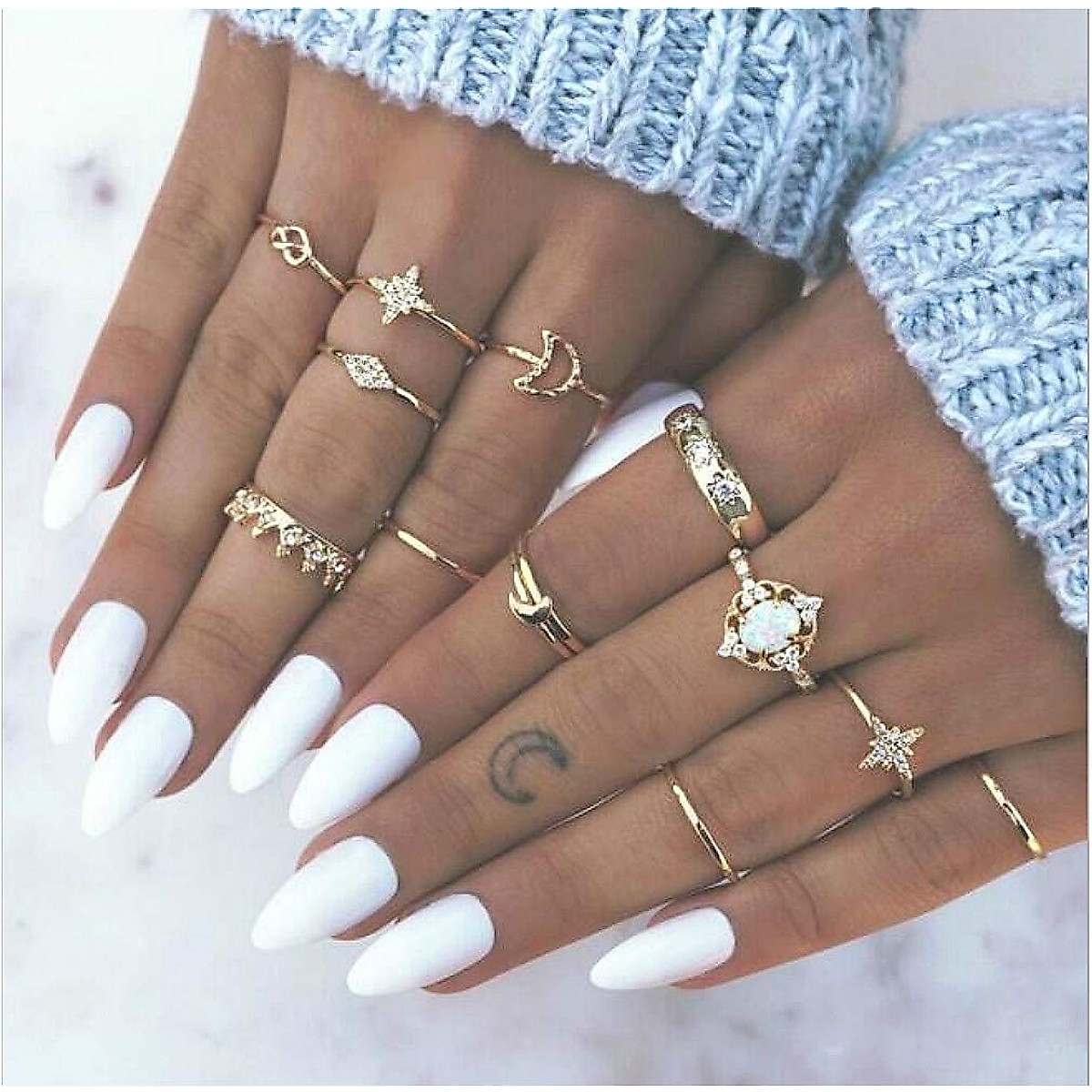 Sither 13 Pcs Women Rings Set Knuckle Rings Gold Bohemian Rings for Girls Vintage Gem Crystal Rings Joint Knot Ring Sets for Teens Party Daily Festival Jewelry Gift