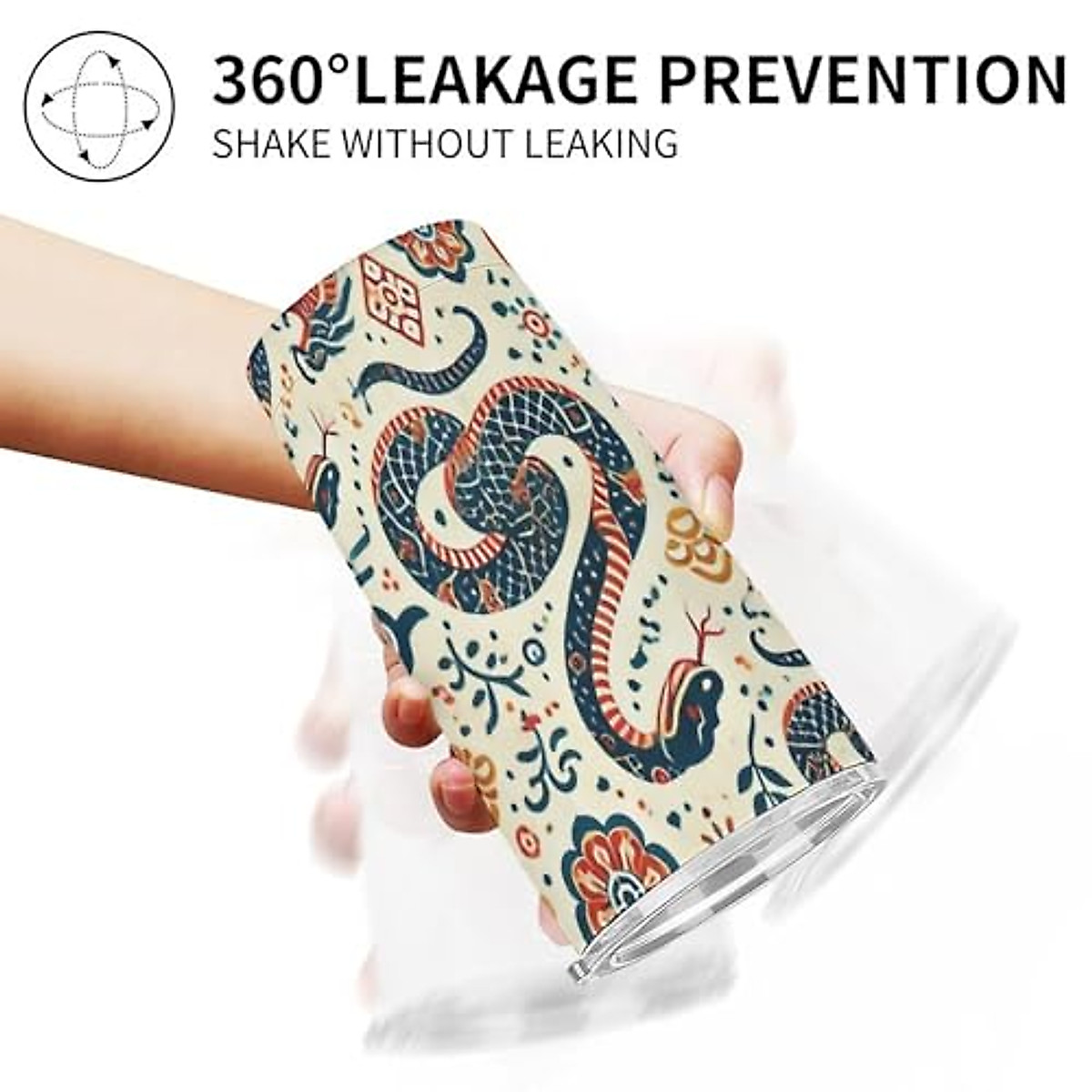 20oz Hand Drawn Vintage Snake Pattern Tumbler Stainless Steel, Vacuum Insulated Tumbler with Lid And Straw Unique Coffee Mug Travel Mug Gifts for Women Men