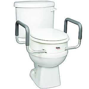 Carex 3.5 Inch Raised Toilet Seat with Arms - For Elongated Toilets, Elevated Toilet Riser with Removable Padded Handles, Easy On and Off, Support 250 lbs, White