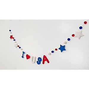 Awesome Bros Craft Handmade 4th of July Decorations American Independence Day Party Banner Felt Ball Garlands White Blue and Red Pom Pom Ball Felt Letters Garlands(4th of July Garland)