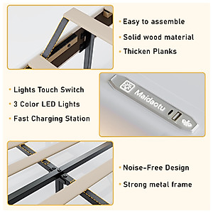 XEPAMU Bed Frame Full, Full Size Bed Frame with LED Lights Headboard and Charging Station, Full Size Bed Frame with Storage Cabinets, Sliding Barn Door/Noiseless/No Box Spring Needed/Metal Support