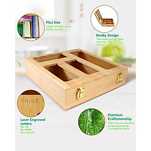 Ziplock Bag Organizer: 100% Bamboo Organizer Plastic Food Storage Bags Holder Dispenser Kitchen Wrap Dock Baggie Container Organizer for Gallon Snack Sandwich Quart Zip Lock Bags