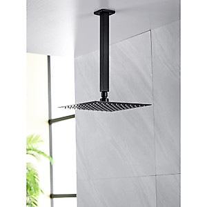 Anpean 12 Inch Square Ceiling Mounted Shower Arm and Flange, Matte Black