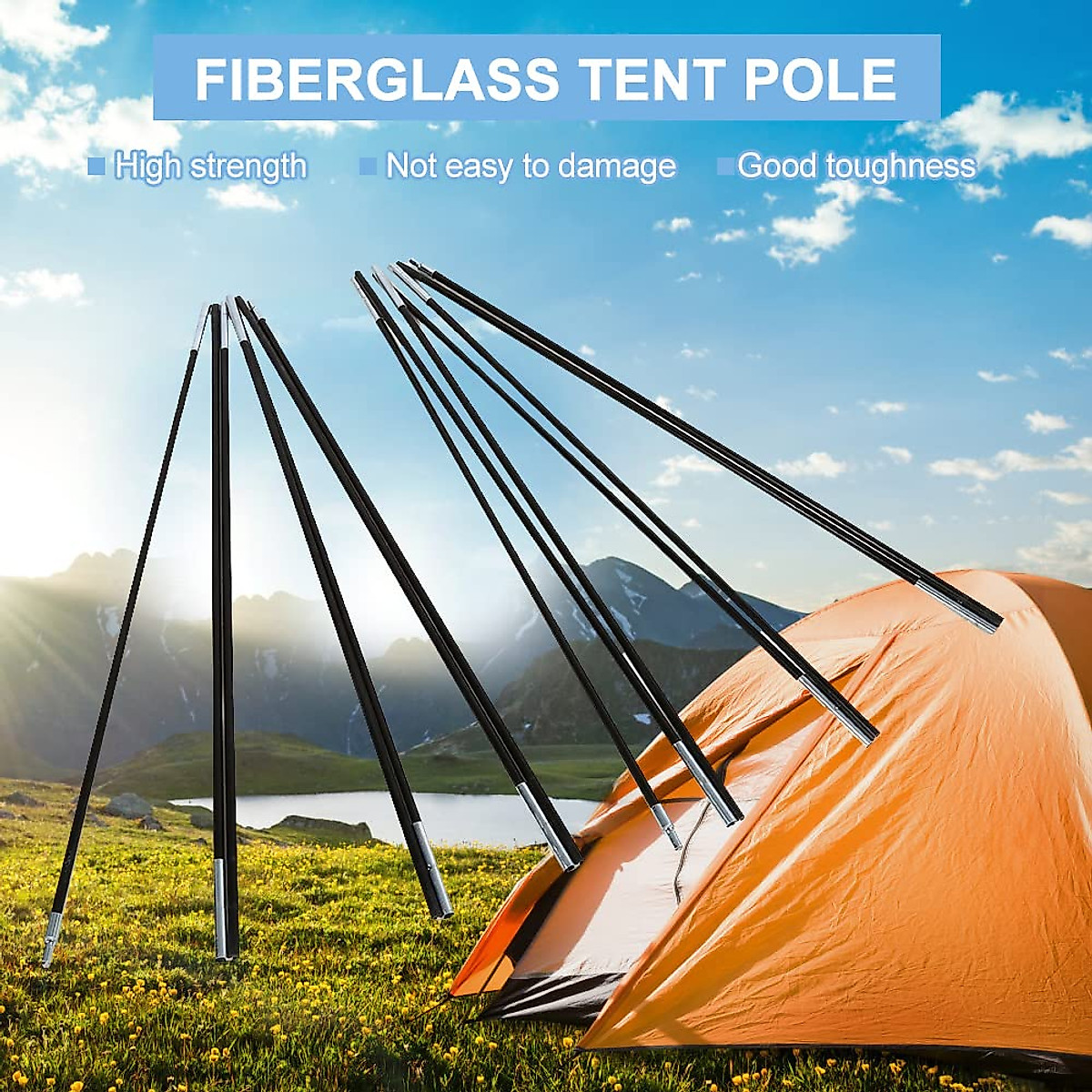 Fiberglass Tent Pole, 1 Sets Outdoor Camping Double Tent Pole Support Frames Kit Tent Replacement Poles Replacement Tent Poles Fiberglass Tent Poles Replacement Fiberglass Tent Pole Replacement