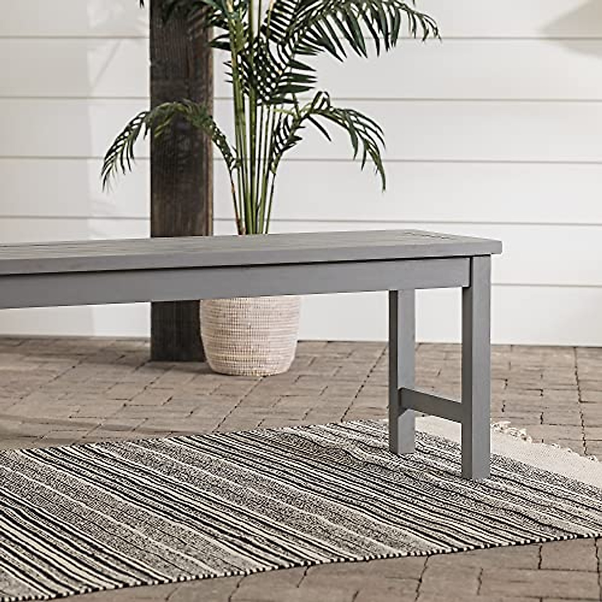 Walker Edison Rendezvous Modern Solid Acacia Wood Slatted Patio Bench, 53 Inch, Grey Wash
