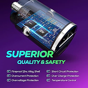 Car Charger USB C, PD 30W & QC 30W Fast Charging Car Charger Adapter [Ultra-Mini, Flush Fit, All Metal], Compatible with iPhone 14 13 12 Samsung S22/21/20 Pixel All Smartphone