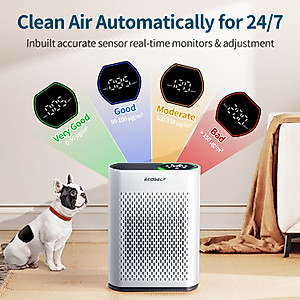ECOSELF Powerful Air Purifiers for Home Large Room Up to 1400 Ft² with Air Quality Monitor 20dB Sleep Mode, Air Purifier for Bedroom Office Living Room for Pets, Dust Smoke PoIIen Dander Smell, White