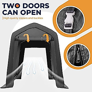 PEAKTOP OUTDOOR 6X8ft Heavy Duty Storage Shelter with 2 Roll-Up Side Windows，Waterproof and UV Resistant Outdoor Tent Tarp Sheds for Bike, Motorcycle, Garden Tools，Gray