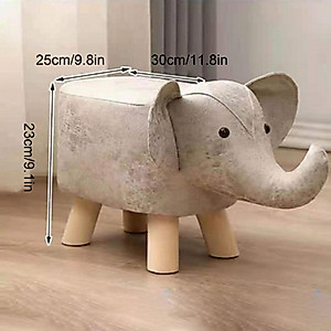 Animal Footstools, Cartoon Animal Shape Footstools, Cute Elephant Shaped Stool Ottomans, Mini Ottoman Furniture for Nursery, Bedroom, Playroom, and Living Room Decor, Multipurpose Small(Grey White)