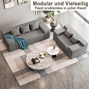 PurrJoys Modern 3-Seater Sofa, Hybrid Sofa in a Box, No Assembly Required, Comfy Sofa Couch with 3 Matching Pillows, Cat-Scratch Resistant Linen, Couch for Living Room or Bedroom, Grey