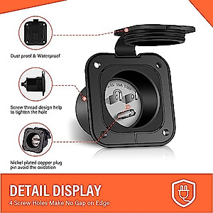 WELLUCK 15 Amp Flanged Inlet 125V, NEMA 5-15 RV Shore Power Inlet Plug w/Waterproof and Back Cover, 2 Pole 3-Wire AC Port Plug, Generator Male Receptacle for Marine Boat RV Shed Electrical Extension