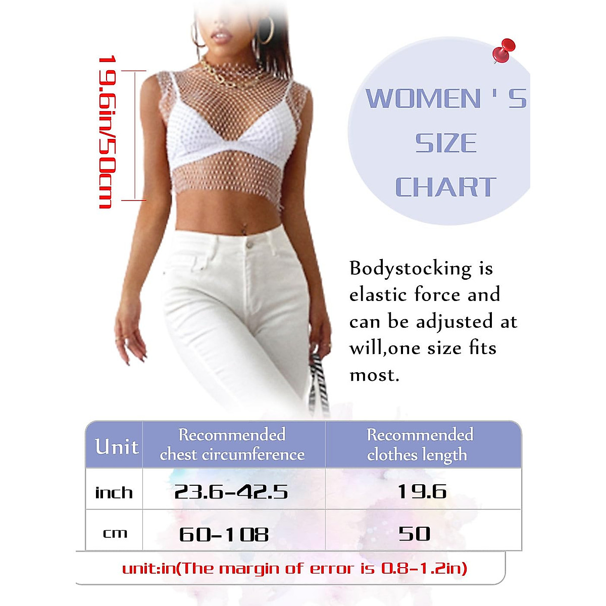 Yokawe Mesh Crystal Body Chain Black Sparkle Rhinestone Fishnet Tank Tops See Through Bikini Crop Top Nightclub Party Rave Festival Body Accessories Jewelry for Women and Girls