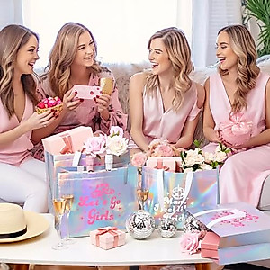 ICoDeesse 8 Pcs Let’s Go Girls Bachelorette Iridescent Tote Bags Reusable Holographic Bridesmaid Gift Bag With White Handles Retro Disco Cowgirl Party Accessories Western Cowgirl Theme Party Favors