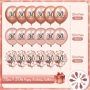 30th Birthday Balloons 18 Pcs Rose Gold Happy 30th Birthday Latex Balloons Confetti Balloons for Men Women 30th Anniversary Birthday Party Decorations Rose Gold Balloons Birthday Decor Supplies12 inch
