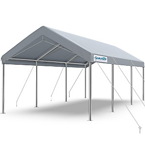 Quictent 10’x20’ Heavy Duty Carport Car Canopy Galvanized Car Boat Shelter with Reinforced Steel Cables-Silver Gray