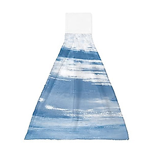 Kitchen Towels with Hanging Loop & Hook Abstract Blue and Gray Texture Soft Absorbent Dish Cloth Bath Hand Tie Towels for Hotel Home Set of 1
