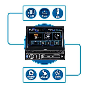 JENSEN CDR171 7 inch AM/FM Motorized Flip Out LED Media Touch Screen Single Din Car Stereo Radio | CD & DVD Player | Push to Talk Assistant | Bluetooth | Backup Camera Input | USB and 3.5mm AUX Inputs