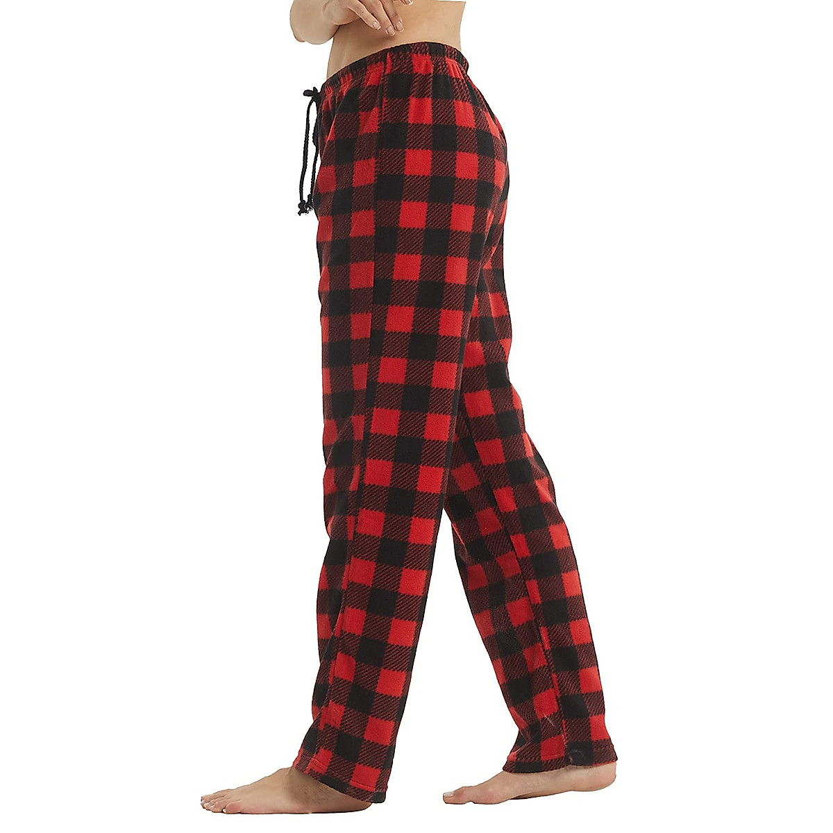 LANBAOSI Christmas Pajama Pants for Women Fuzzy Pack Long Fleece Buffalo Plaid Pj Bottoms Soft Drawstring Lounge Sleepwear Red/Grey