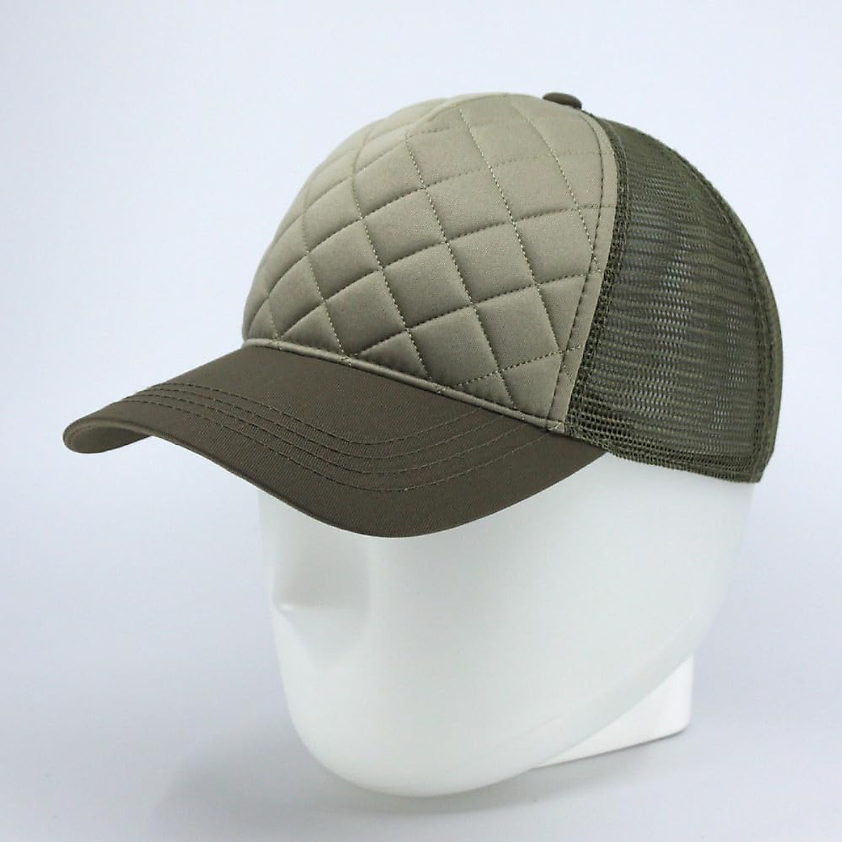 Plain Tone on Tone Cotton Mesh Adjustable Low Profile Baseball Cap Quilt Camo Heather Distressed (Quilt Olive Green/Pty/Olive Green)