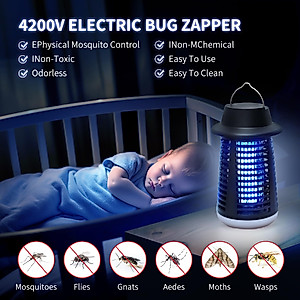 Swift Catch Bug Zapper Outdoor, Portable Mosquito Zapper 2 in 1 with LED Night Light,Waterproof Insect Zapper Electric Fly Trap,4000V Effective Mosquito Killer Ideal for Backyard,Patio,Camping,Fishing