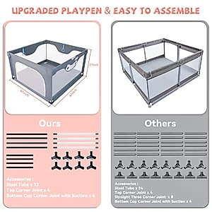 Baby Playpen - WGKLLY Playpen for Babies and Toddlers, Easy to Set Up & Clean Play Pen, Safety Baby Fence Play Yard with Zipper Door, Breathable Mesh Side, Anti-Slip Base, Carry Bag for Indoor&Outdoor