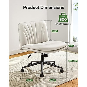 Marsail Armless-Office Desk Chair with Wheels: PU Leather Cross Legged Wide Chair,Comfortable Adjustable Swivel Computer Task Chairs for Home,Office,Make Up,Small Space,Bed Room(Light Beige)