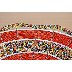 Set of 3 African Beaded Wire Bowls (2 x Large blue/red, 8 Inches + 1 Small blue, 6 inches) - Maasai Jewelry Bowl - Handmade in Kenya, KSBOWL012