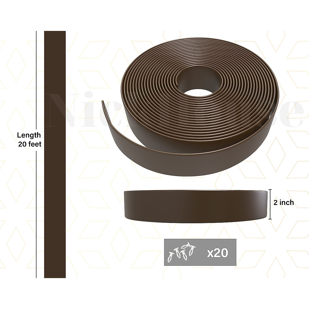 NickHouse 2" x20' ft Vinyl Strap for Patio Chair Repair Kit Outdoor Patio Lawn Furniture Repair Strap Strapping Matte Finish (Brown) + 20 Free Rivets!