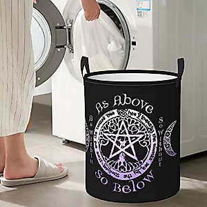 Waterproof Wiccan Pagan Witch Tripple Moon Pentagram Circular Hamper Round Laundry Baskets Foldable Laundry Bags For Family/Kids/Bathroom/Bedroom/Dorm Medium
