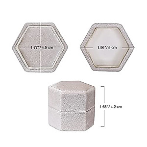 Hexagon Velvet Jewelry Single Slot Ring Box Engagement Wedding Box Keepsake Box Bridal Photo Ring (Beige)