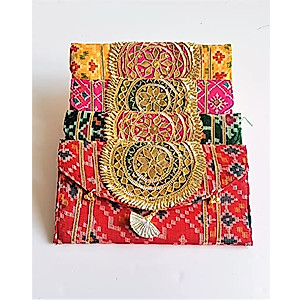 Indian Traditional Patola Clutch For Women Handbag Elegant Evening Wedding Party Purse For Women's BY PANACHE MERCHANT (Pack Of 4)