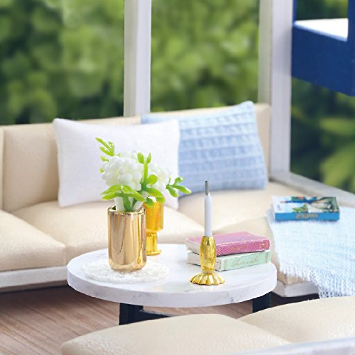 CUTEROOM Dollhouse Miniature with Furniture, 3D Wooden Miniature Doll House with Music Box & LED Lights,1:24 Scale DIY House Kit (A066)