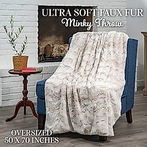 Outrageously Soft Throw Blanket - Ultra Plush Minky Faux Fur Blanket - 50 x 70 Inches - Tan