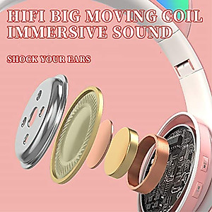 Amazing 7 Cat’s Ears LED Bluetooth Headphones, Active Noise Cancelling Headphones, Wireless Headsets Over Ear, 8Hours Playtime, Hi-Fi Stereo, Deep Bass for Music Game DJ (Sakura Pink)