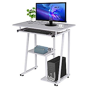Desktop Computer Desk with Storage, Home Office Study Writing Table Computer Gaming Table Bedroom Laptop Table, Student Study Desk PC Laptop Table Mobile Medical Overbed Table for Living Room (White)