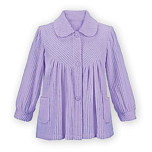 Collections Etc Women's Soft Fleece Full-Button Front Bed Jacket with Pockets Lavender Small
