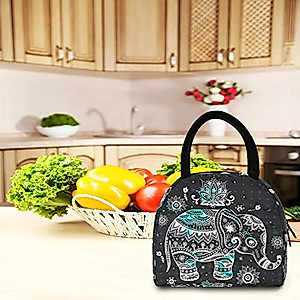 ZZKKO Red Poppies Lunch Bag Box Tote Organizer Lunch Container Insulated Zipper Meal Prep Cooler Handbag For Women Men Home School Office Outdoor Use (Elephant)